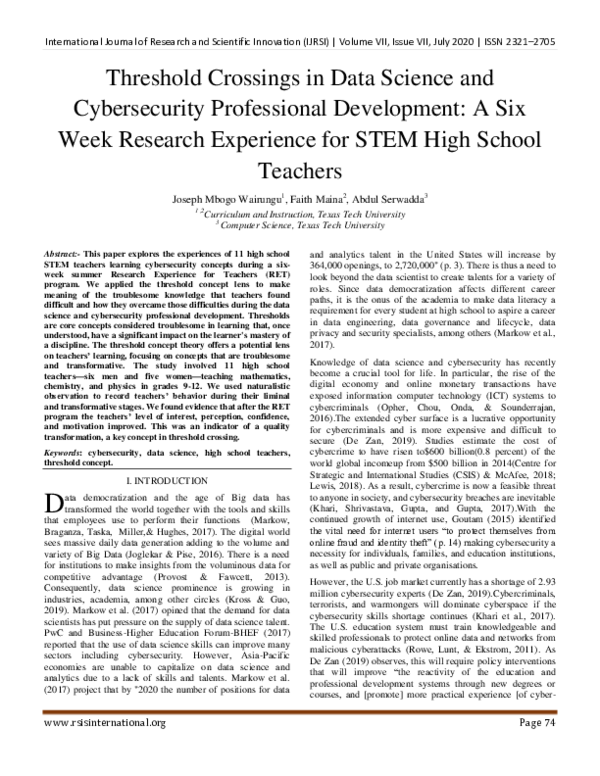(PDF) Threshold Crossings in Data Science and Cybersecurity ...