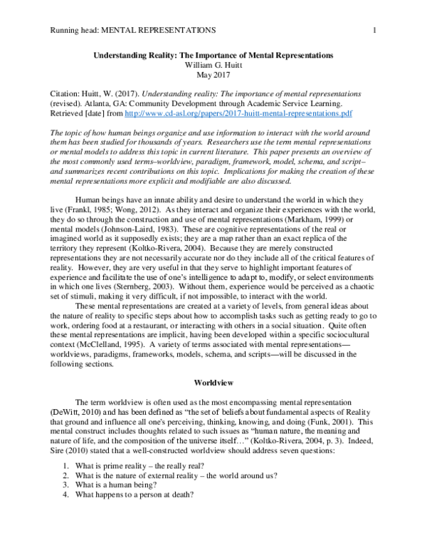(PDF) Running head : MENTAL REPRESENTATIONS 1 Understanding Reality ...