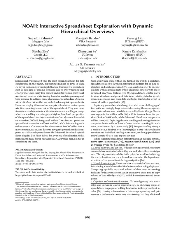 (PDF) NOAH: Interactive Spreadsheet Exploration with Dynamic Hierarchical Overviews