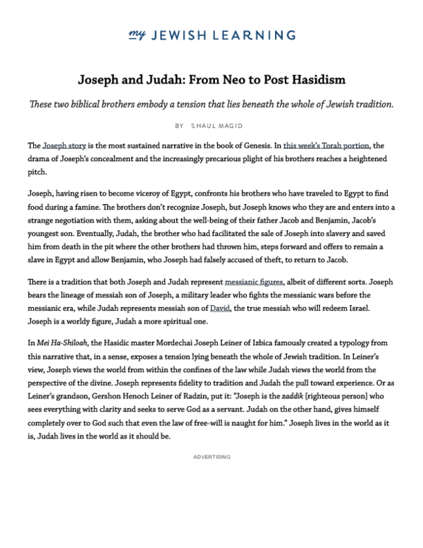 (PDF) Shaul Magid - "Joseph and Judah From Neo to Post Hasidism" - My ...