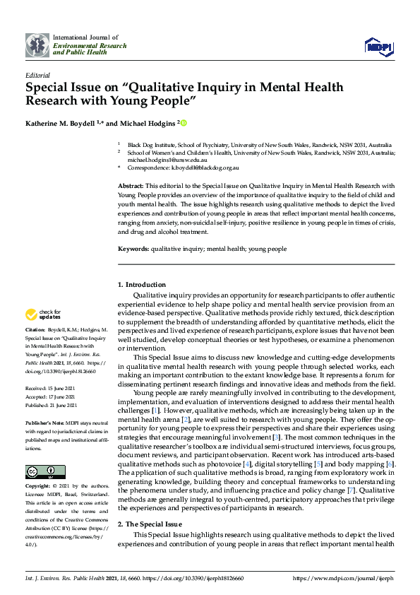 (PDF) Special Issue on “Qualitative Inquiry in Mental Health Research ...