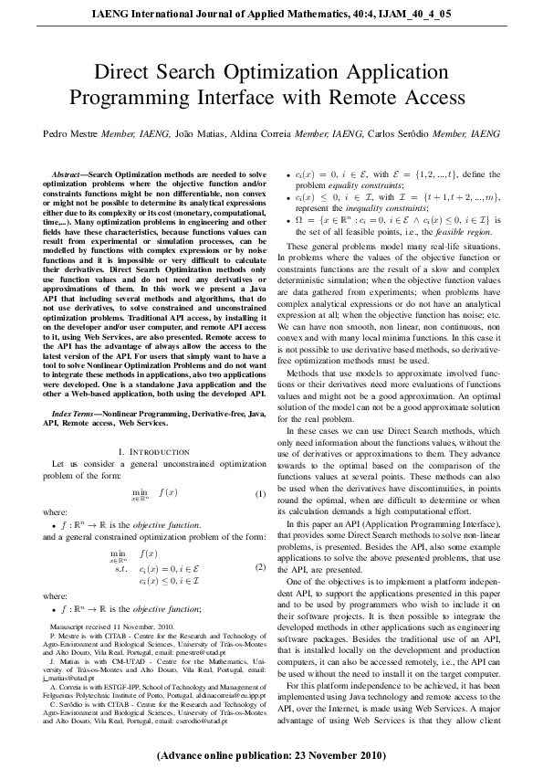 Pdf Direct Search Optimization Application Programming Interface With Remote Access