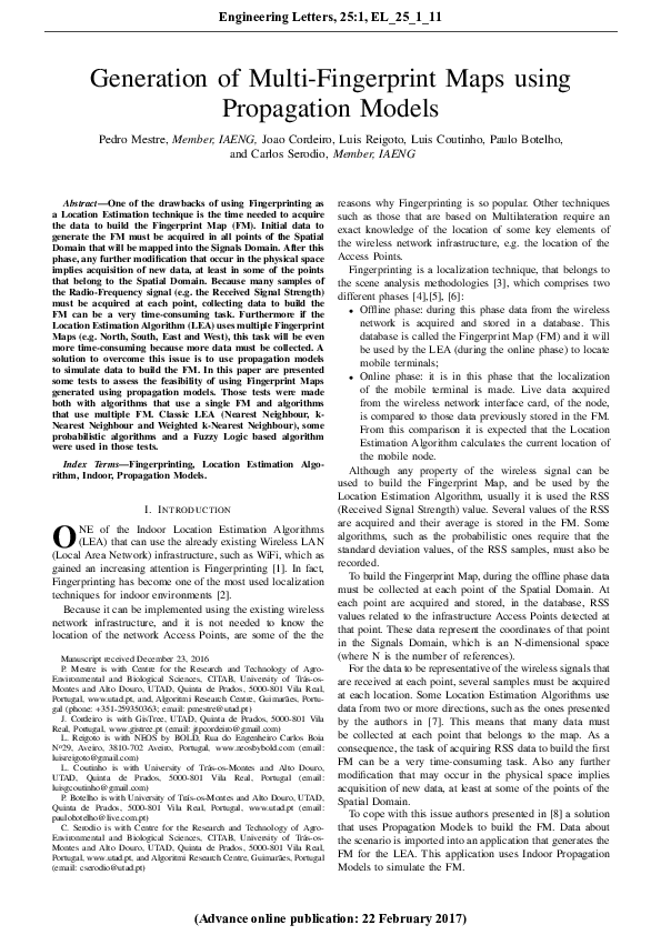 Pdf Generation Of Multi Fingerprint Maps Using Propagation Models