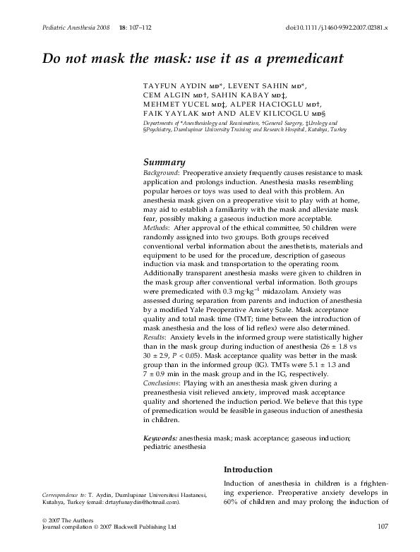 (PDF) Do not mask the mask: use it as a premedicant