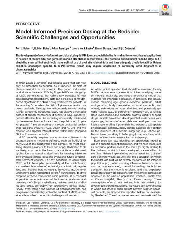 (PDF) Model-Informed Precision Dosing at the Bedside: Scientific ...