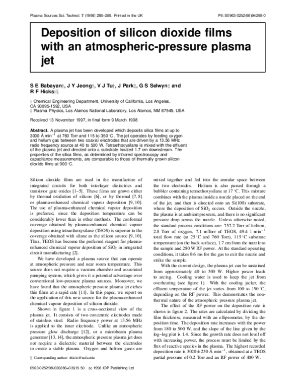 (PDF) Deposition of silicon dioxide films with an atmospheric-pressure ...