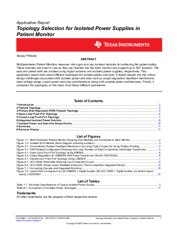(PDF) Topology Selection for Isolated Power Supplies in Patient Monitor ...