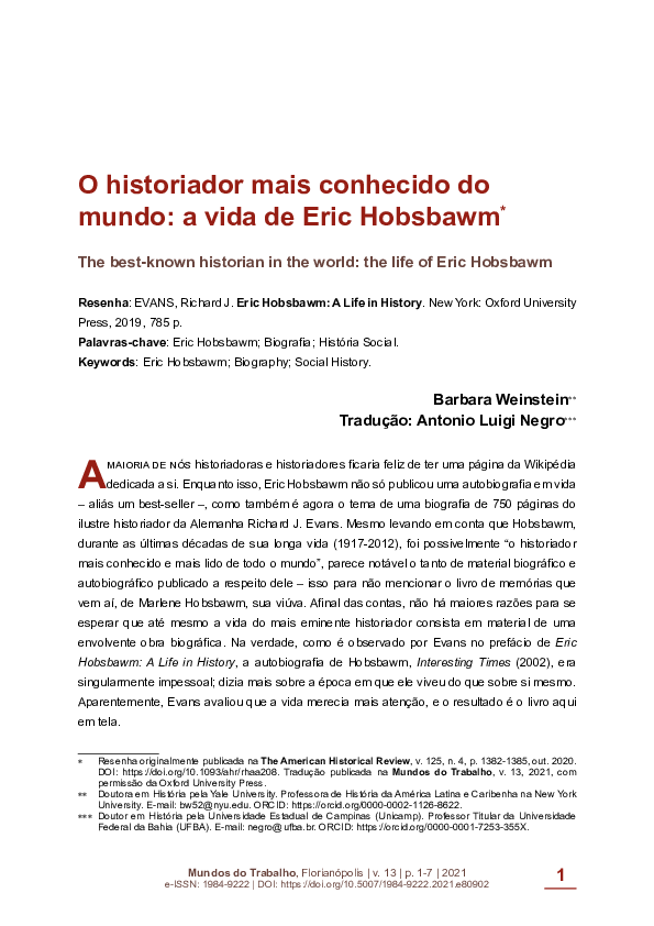 (PDF) O historiador mais conhecido do mundo: a vida de Eric Hobsbawm ...