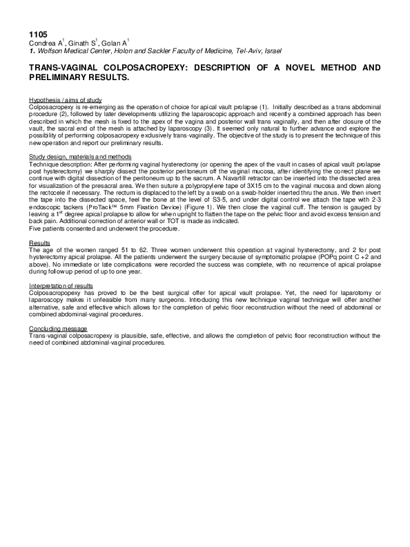 (PDF) Trans-vaginal colposacropexy: Description of a novel method and ...