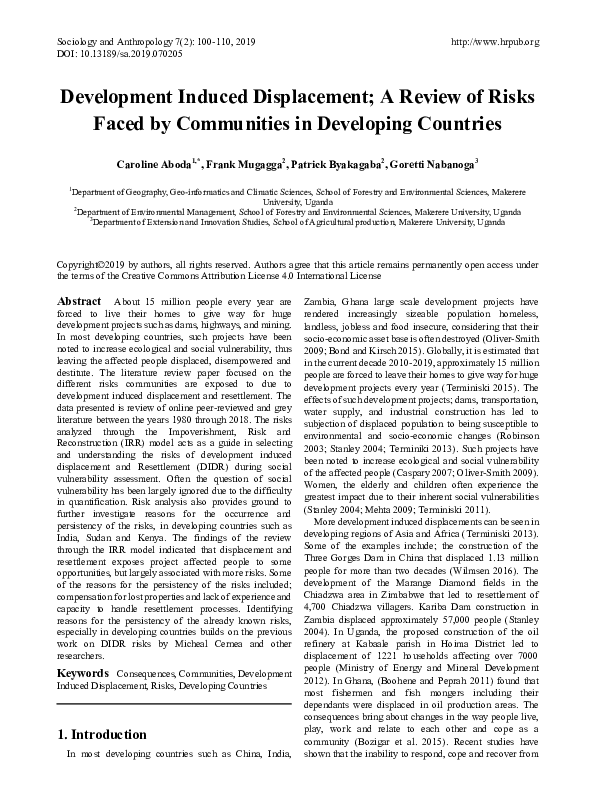 (PDF) Development Induced Displacement; A Review of Risks Faced by ...