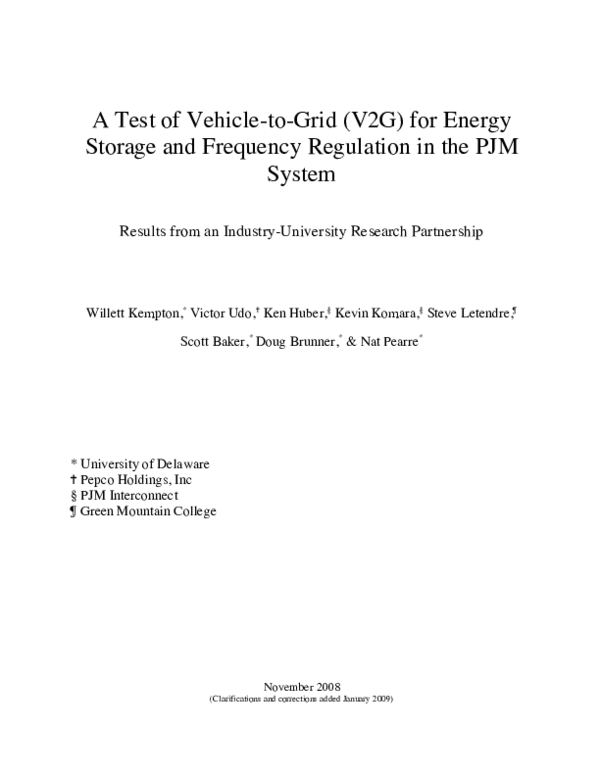 (PDF) A test of vehicle-to-grid (V2G) for energy storage and frequency ...