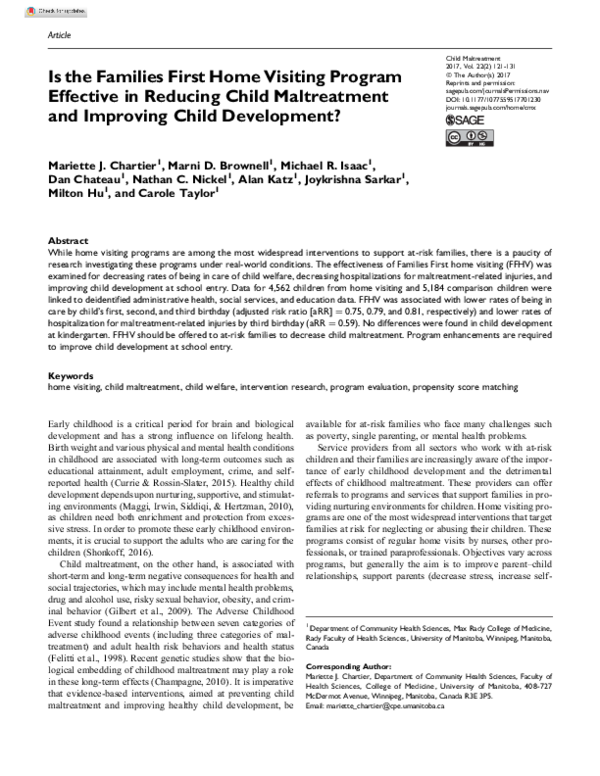 (PDF) Is the Families First Home Visiting Program Effective in Reducing ...