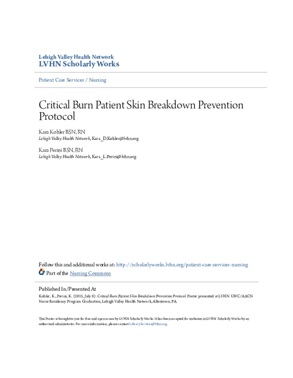 (PDF) Critical Burn Patient Skin Breakdown Prevention Protocol | Kara ...
