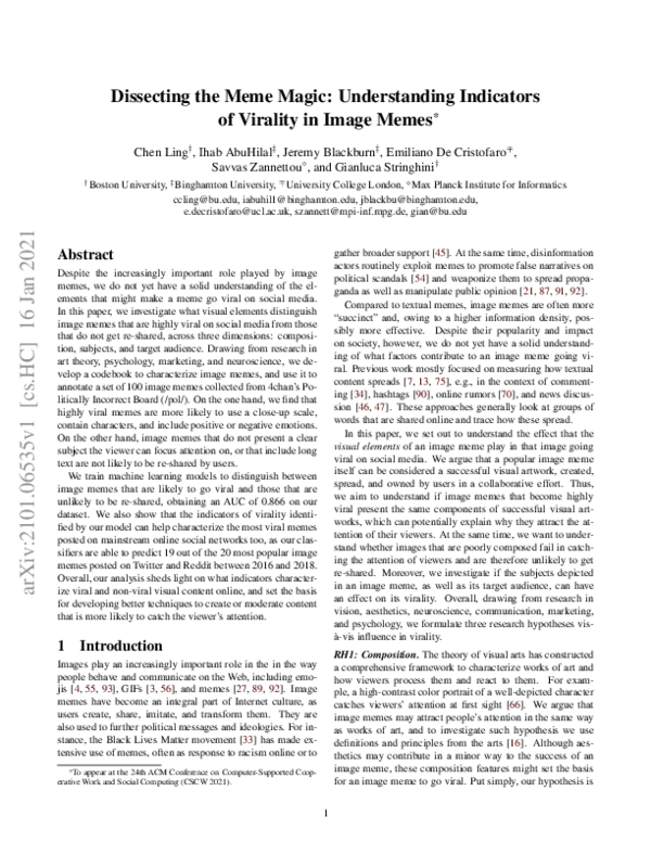 (PDF) Dissecting the Meme Magic: Understanding Indicators of Virality in Image Memes | Ihab ...