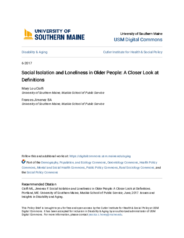 (PDF) Social Isolation and Loneliness in Older People: A Closer Look at ...