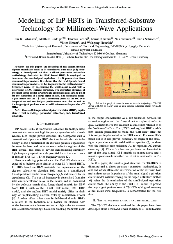 (PDF) Modeling of InP HBTs in transferred-substrate technology for millimeter-wave applications