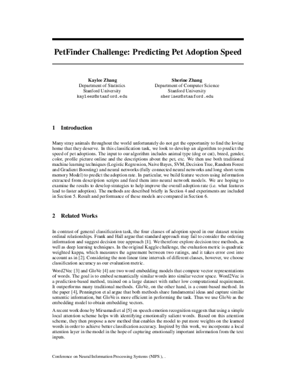 (PDF) PetFinder Challenge: Predicting Pet Adoption Speed