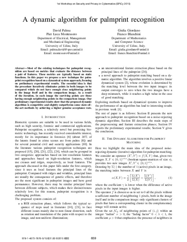 (PDF) A dynamic algorithm for palmprint recognition