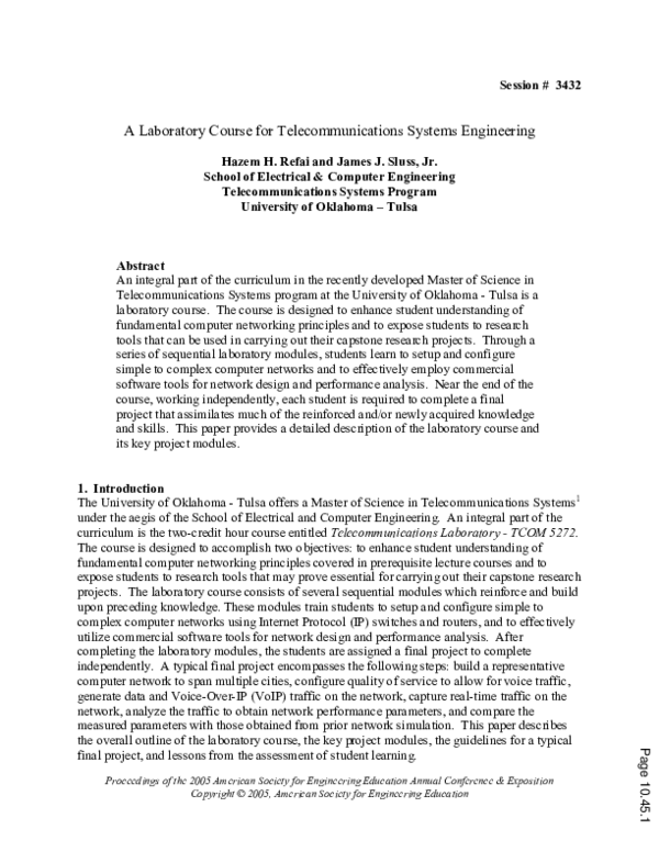 (PDF) A Laboratory Course For Telecommunications Systems Engineering
