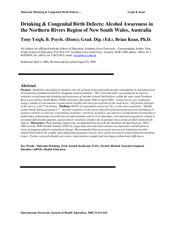 (PDF) Drinking & Congenital Birth Defects : Alcohol Awareness in the ...