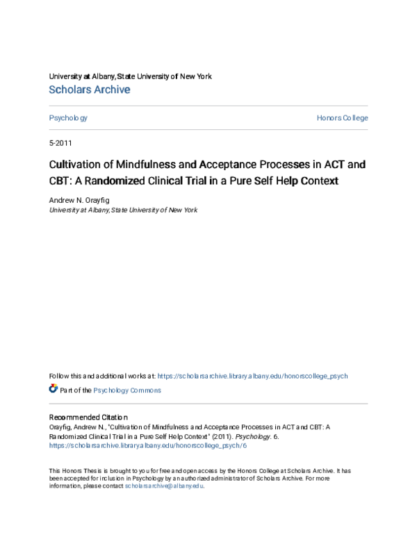 (PDF) Cultivation of Mindfulness and Acceptance Processes in ACT and ...