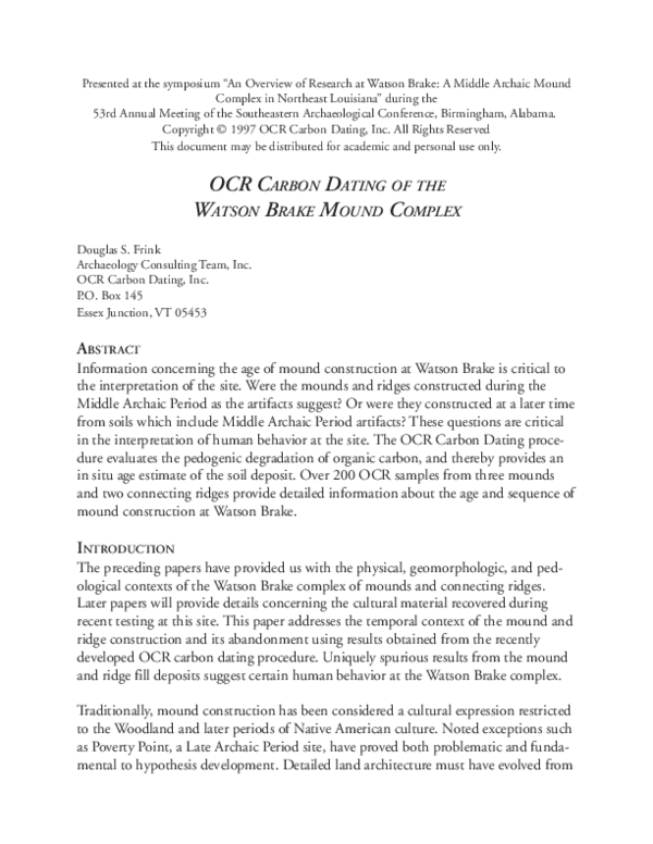 (PDF) Watson Brake Mound Complex