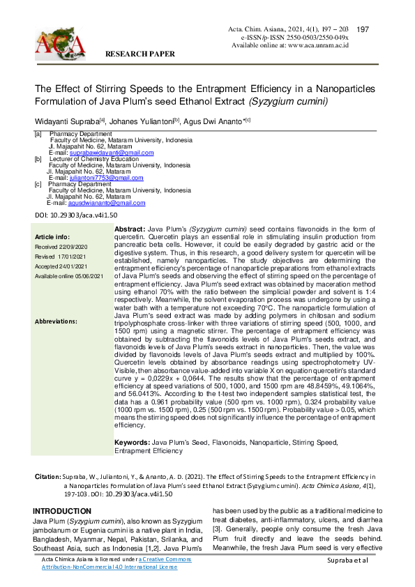 (PDF) The Effect of Stirring Speeds to the Entrapment Efficiency in a ...