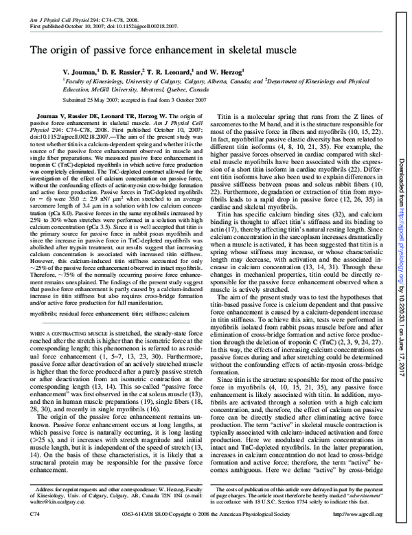 (PDF) The origin of passive force enhancement in skeletal muscle