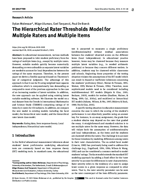 (PDF) The Hierarchical Rater Thresholds Model for Multiple Raters and ...