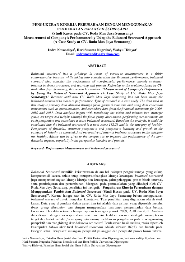 (PDF) PENGUKURAN KINERJA PERUSAHAAN DENGAN MENGGUNAKAN PENDEKATAN ...