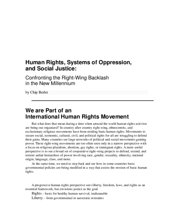 (PDF) Human Rights , Systems of Oppression , and Social Justice ...