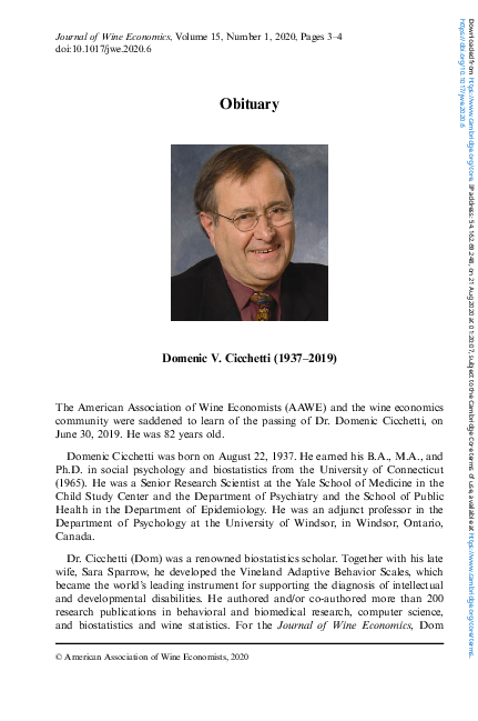 (PDF) Domenic V. Cicchetti (1937–2019) | Karl Storchmann - Academia.edu