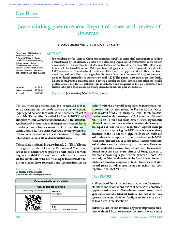(PDF) Jaw - winking phenomenon: Report of a case with review of literature
