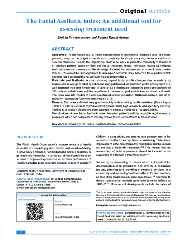 (PDF) The Facial Aesthetic index: An additional tool for assessing ...