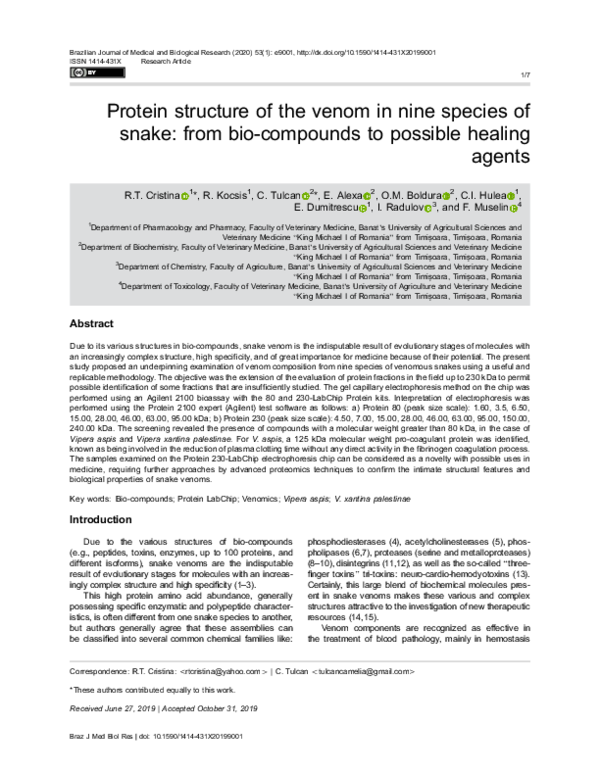(PDF) Protein structure of the venom in nine species of snake: from bio ...