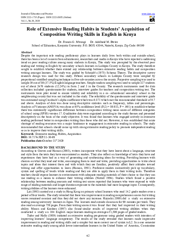 (PDF) Role of Extensive Reading Habits in Students’ Acquisition of ...