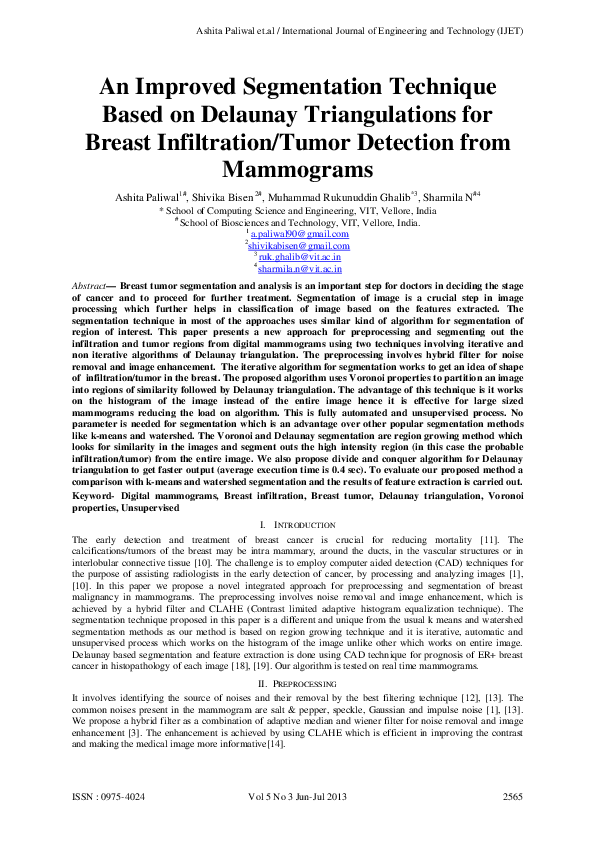 (PDF) An Improved Segmentation Technique Based on Delaunay Triangulations for Breast ...