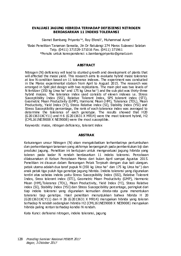 (PDF) EVALUASI JAGUNG HIBRIDA TERHADAP DEFISIENSI NITROGEN BERDASARKAN ...