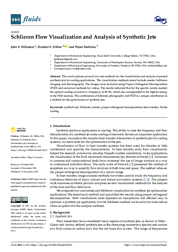 (PDF) Schlieren Flow Visualization and Analysis of Synthetic Jets