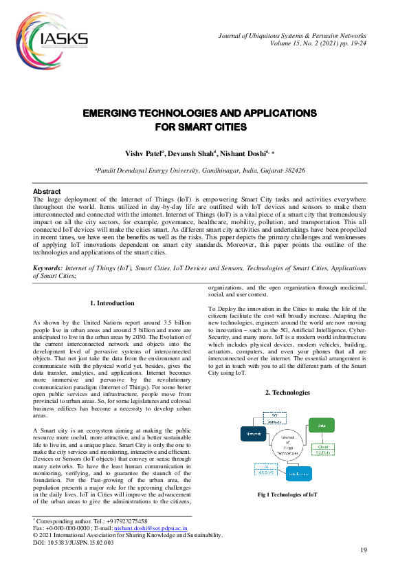 (PDF) Emerging Technologies and Applications for Smart Cities