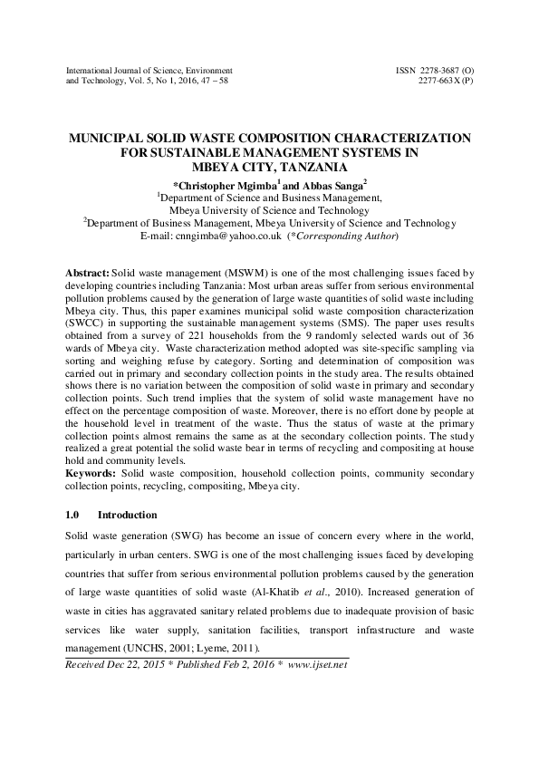 (PDF) Municipal Solid Waste Composition Characterization for ...