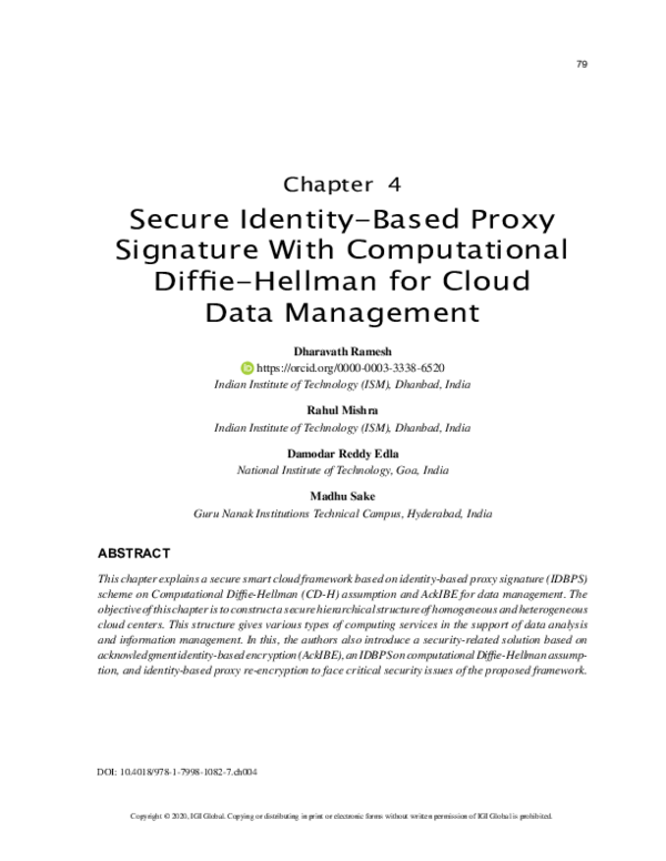 (PDF) Secure Identity-Based Proxy Signature With Computational Diffie-Hellman for Cloud Data ...