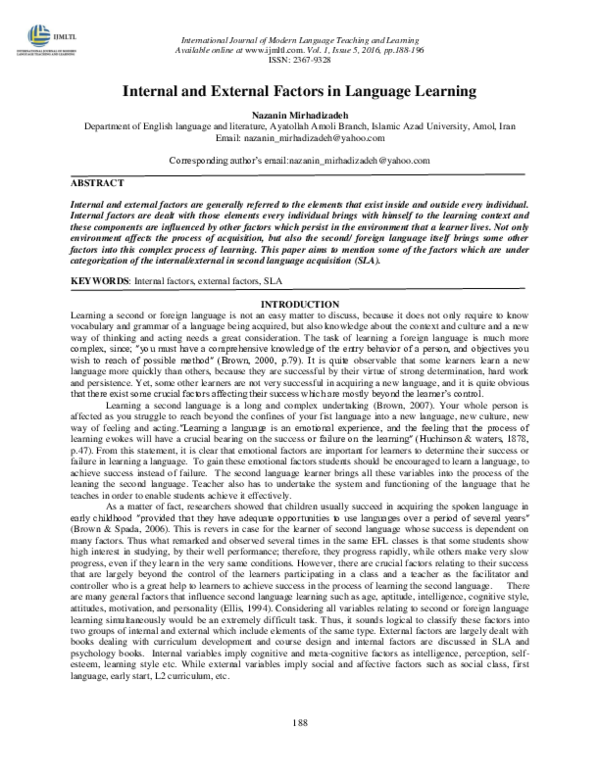 (PDF) Internal and External Factors in Language Learning