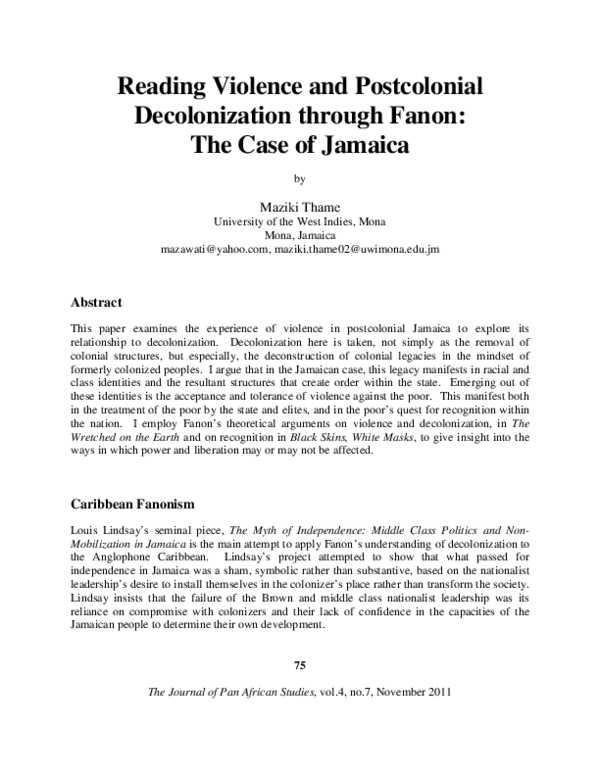 (PDF) Reading Violence and Postcolonial Decolonization through Fanon ...