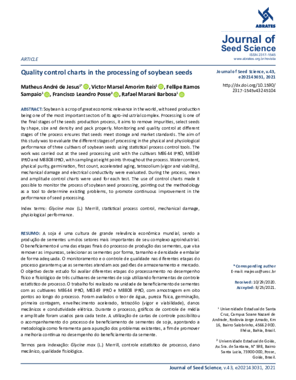 (PDF) Quality control charts in the processing of soybean seeds