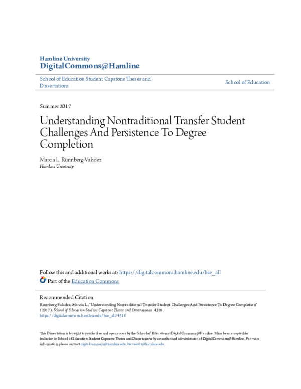 (PDF) Understanding Nontraditional Transfer Student Challenges And ...