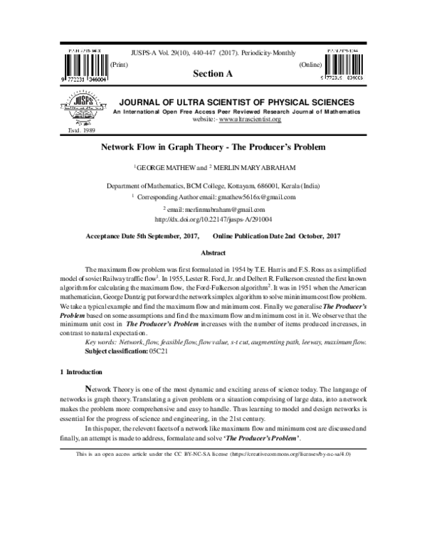 (PDF) Network Flow in Graph Theory - The Producer’s Problem