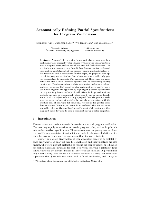 (PDF) Automatically refining partial specifications for program verification