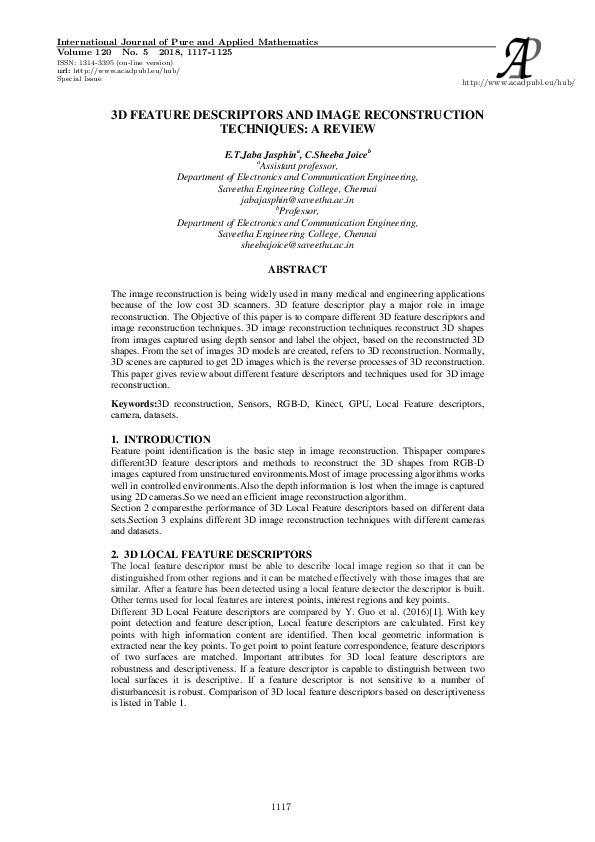 (PDF) 3 D Feature Descriptors and Image Reconstruction Techniques : A ...