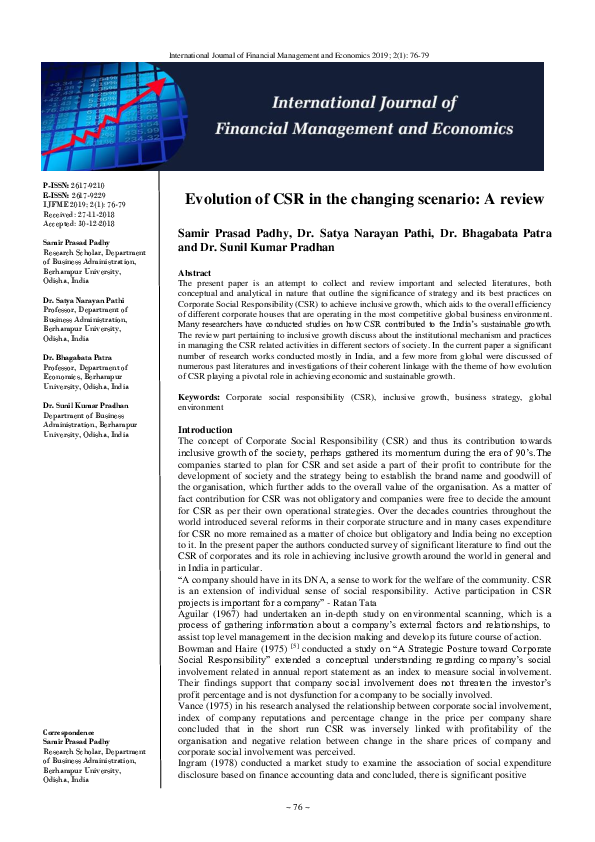 (PDF) Evolution of CSR in the changing scenario: A review | Samir Padhy ...